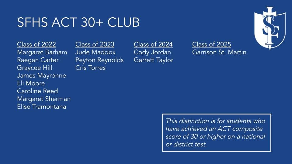 ACT 30+ Club | Private Schools Monroe | Christian School Monroe ...